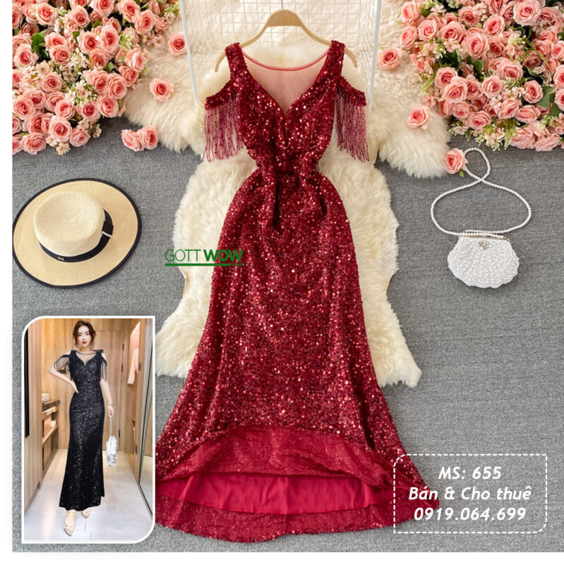 Đầm dạ hội kim sa đẹp sang (sẵn eo 69-75cm) - MS: 655 - ĐEN & ĐỎ ĐÔ ...