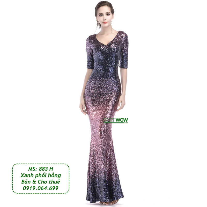 Đầm dạ hội trung niên đẹp sang quý phái (Sẵn eo 70-95cm)-MS: 883H Xanh ...
