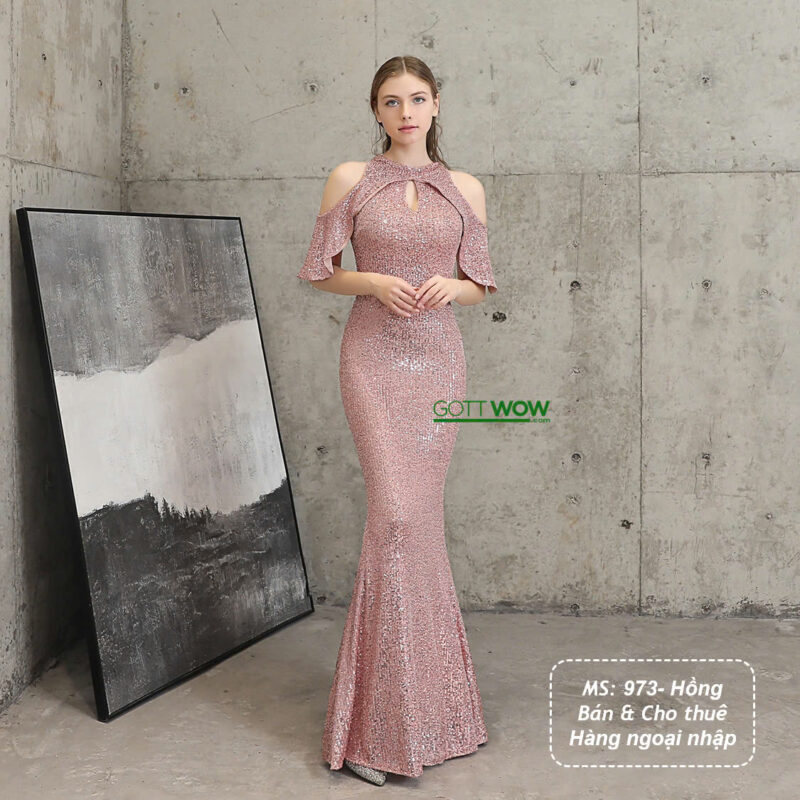 Đầm dạ hội kim sa hồng đẹp sang trẻ trung (sẵn eo 70 -85cm) - MS: 973 ...